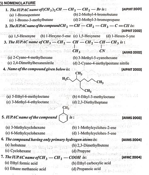 Iupac Naming Practice With Answers