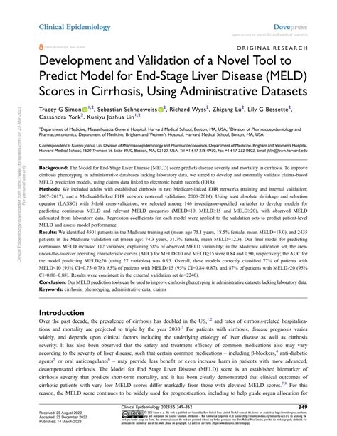 Pdf Development And Validation Of A Novel Tool To Predict Model For End Stage Liver Disease