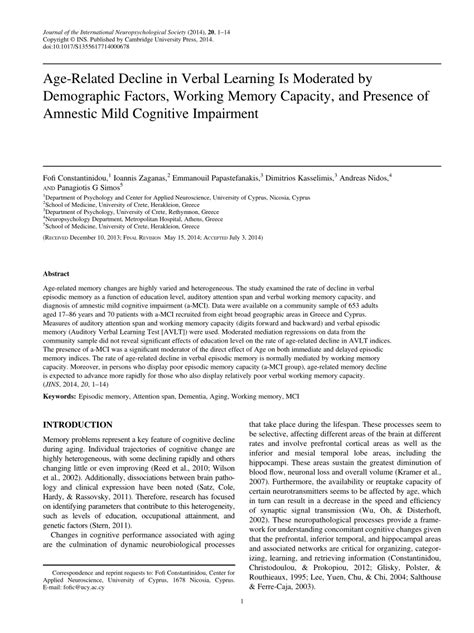 Pdf Age Related Decline In Verbal Learning Is Moderated By Demographic Factors Working Memory
