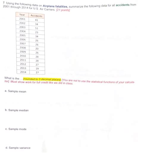 solved 7 using the following data on airplane fatalities