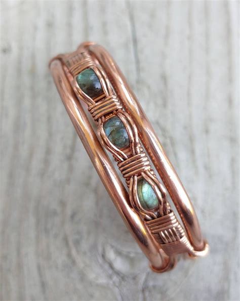 Wire Wrap Copper Cuff Bracelet Tutorial Gemstone Design Pdf Etsy