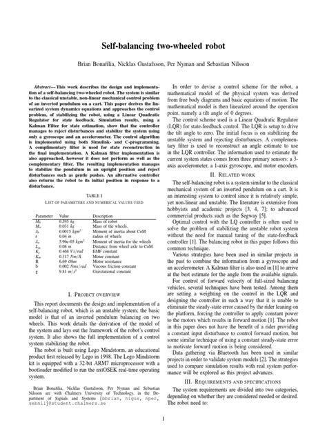 Self Balancing Two Wheeled Robot Report Pdf Electric Motor Control Theory