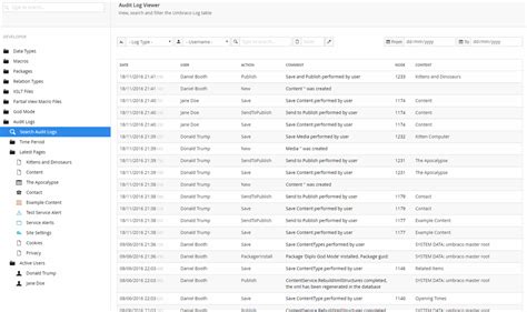 diplo audit log data table umbracolog viewer for umbraco cms dan