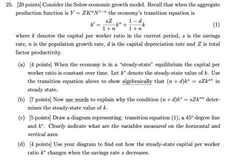 Solved 5 [20 Points] Consider The Solow Economic Growth