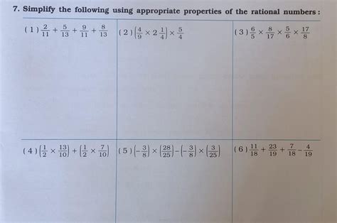 Simplify The Following Using Appropriate Properties Of The Rational Numbe