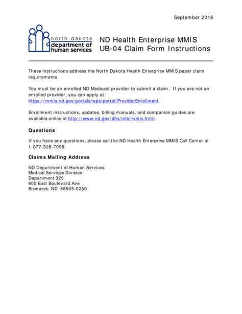 Download Instructions For Form Ub 04 Cms 1450 Nd Health Enterprise Mmis Claim Form Pdf