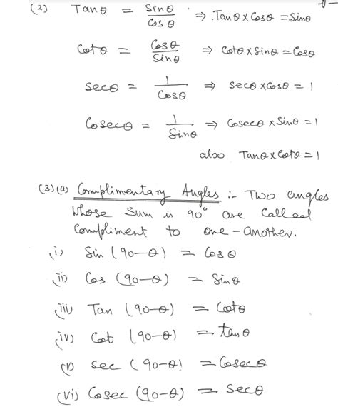 Cbse Class 10 Mathematics Trigonometry Notes Set C