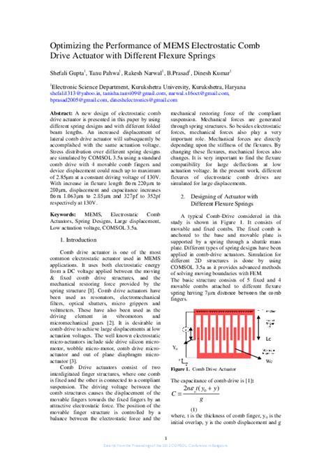 Pdf Optimizing The Performance Of Mems Electrostatic Comb Drive Actuator With Different