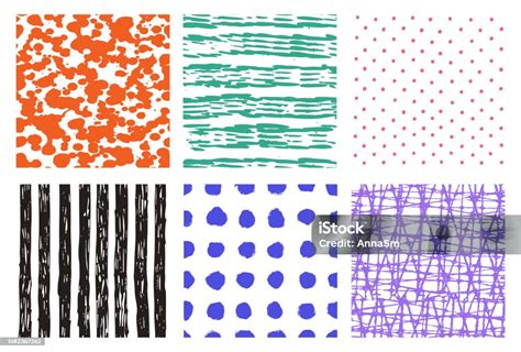 그런 지 원활한 패턴 컬렉션입니다 추상적인 질감의 배경 손으로 그린 요소 브러시 스트로크 점 반점 스크래치 줄무늬 잉크 튀김