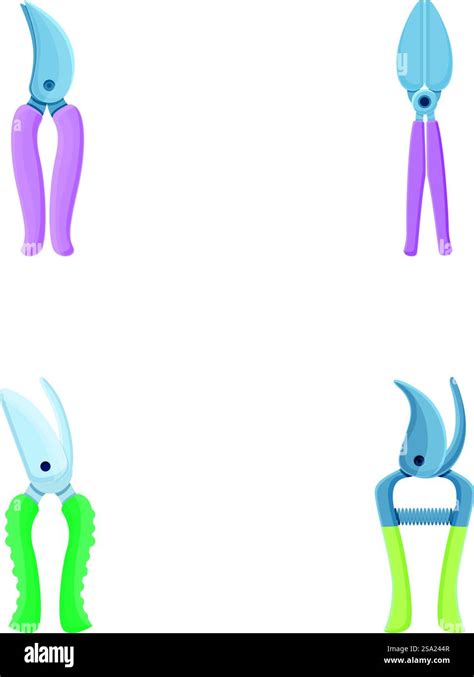 Pruning Scissors Icons Set Cartoon Vector Various Garden Secateurs