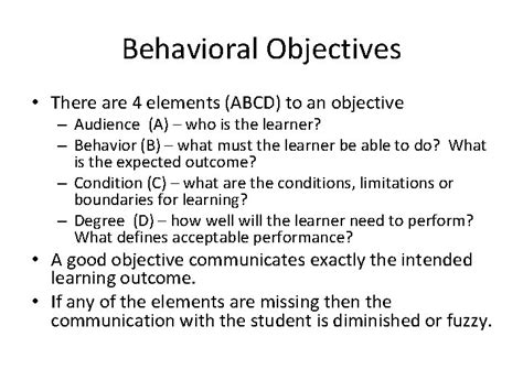 Behavioral Objectives Recommended Materials Guide To Accreditation Learning