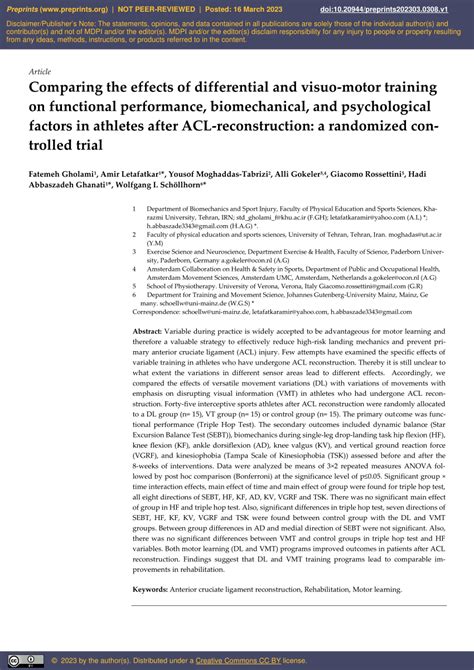 Pdf Comparing The Effects Of Differential And Visuo Motor Training On Functional Performance