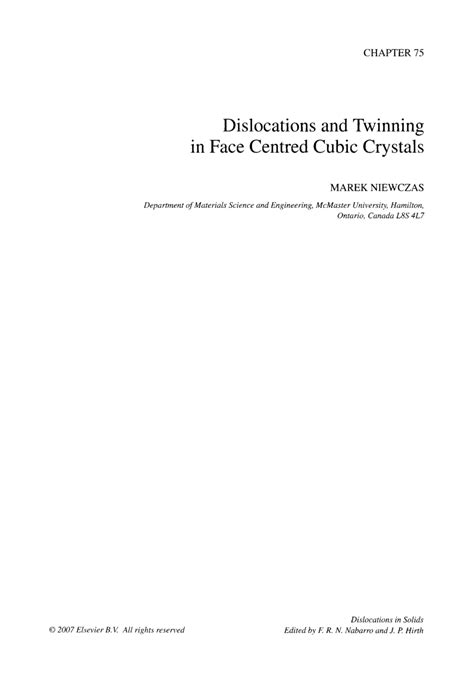 Pdf Chapter 75 Dislocations And Twinning In Face Centred Cubic Crystals