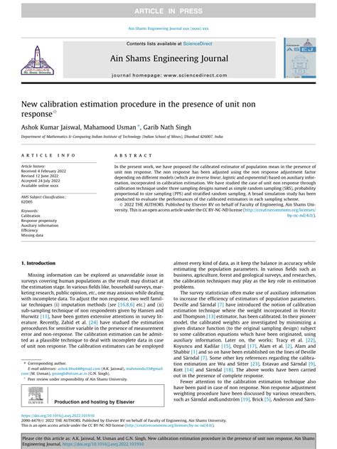 PDF New Calibration Estimation Procedure In The Presence Of Unit Non Response