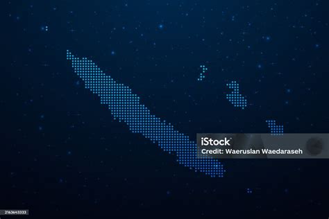 미래 지향적인 스타일의 뉴 칼레도니아 점선지도 별 선 점으로 만든 빛나는 윤곽선 통신 진한 파란색 배경에 인터넷 기술 개념 뉴 칼레도니아에 대한 스톡 벡터 아트 및 기타