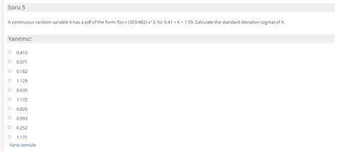 Solved Soru 5 A Continuous Random Variable X Has A Pdf Of