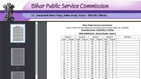 BPSC TRE Final Answer Key 2023 Released At Bpsc Bih Nic In Check Here PDF Direct Link Times