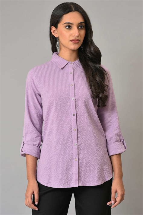 Buy Light Purple Shirt Collar Casual Western Top Online For Woman