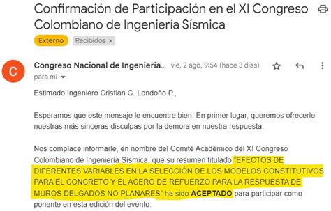 emocionado por haber sido aceptado como ponente en el xi congreso
