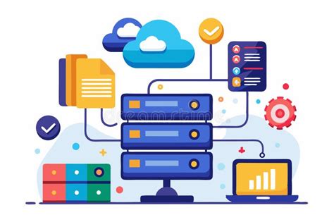 The Visual Depicts A Simplified Data Storage System Featuring Servers Cloud Icons And Charts