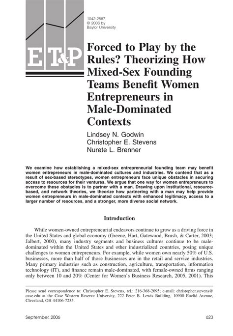PDF Forced To Play By The Rules Theorizing How MixedSex Founding Teams Benefit Women