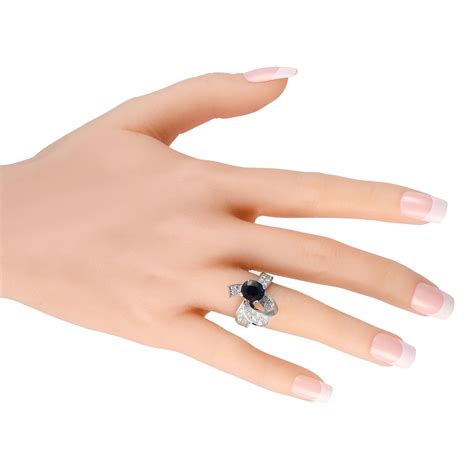 Van Cleef And Arpels Boucle Solitaire 18k White Gold Diamond And Sapphire Ring For Sale At