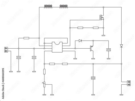 Vector Template Of Circuit With Electronic Components Transistor Resistor Diode Capacitor