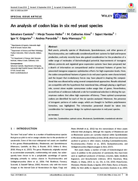 Pdf An Analysis Of Codon Bias In Six Red Yeast Species