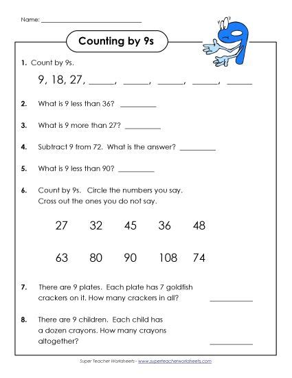 Count By 9s Questions Printable Counting Pdf Worksheet