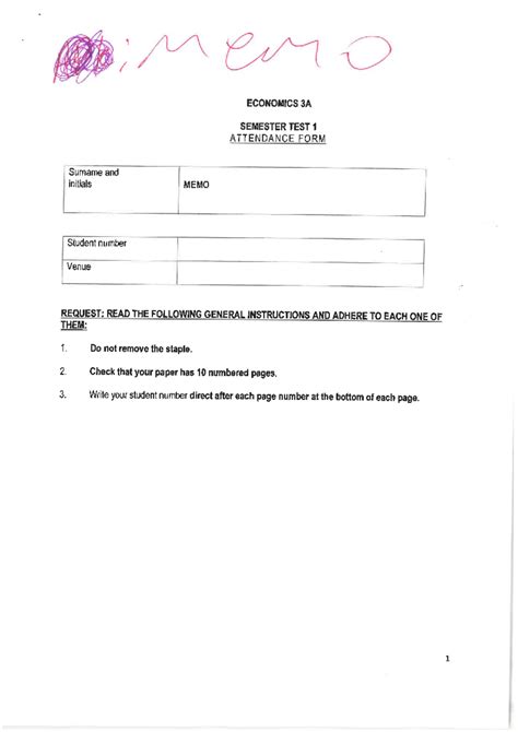 Semester Test Memo TUT MEMO ECO A Studocu