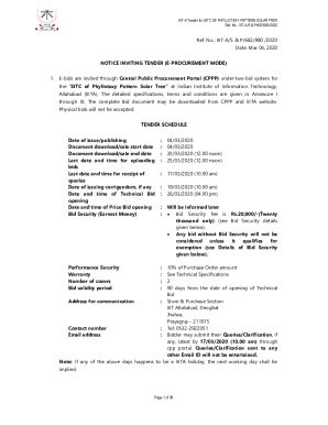 Fillable Online E Bids Are Invited Through Central Public Procurement Portal CPPP Under Two
