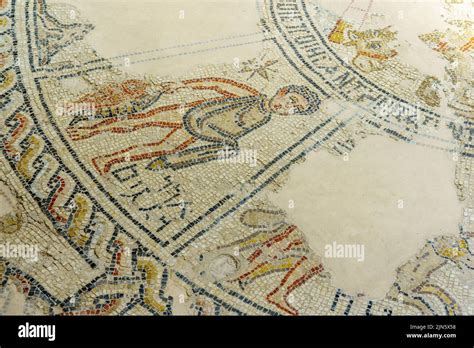 View Of A Roman Era Mosaic Floor With Zodiac And Biblical Scenes In
