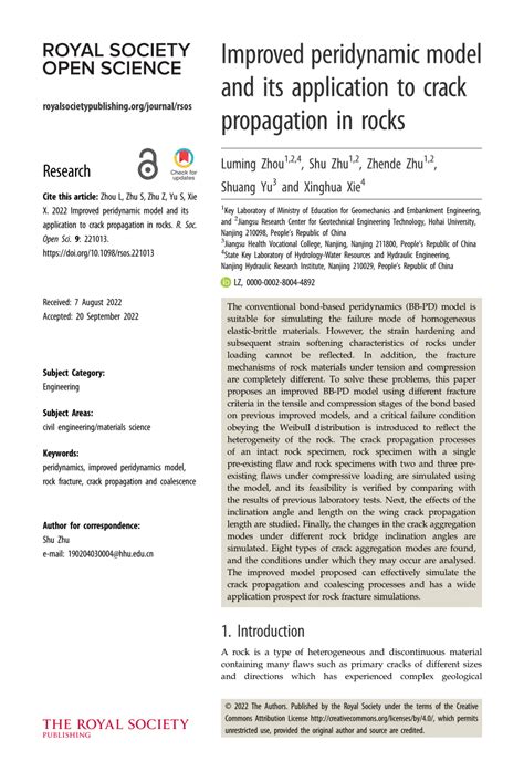 Pdf Improved Peridynamic Model And Its Application To Crack Propagation In Rocks