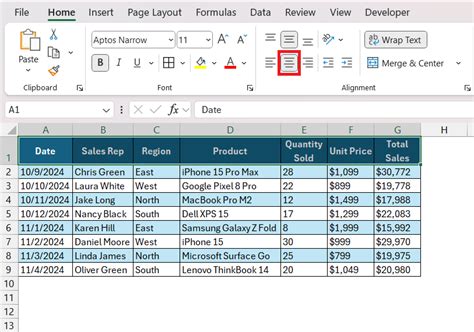 How To Center Values In Table In Excel Myexcelonline