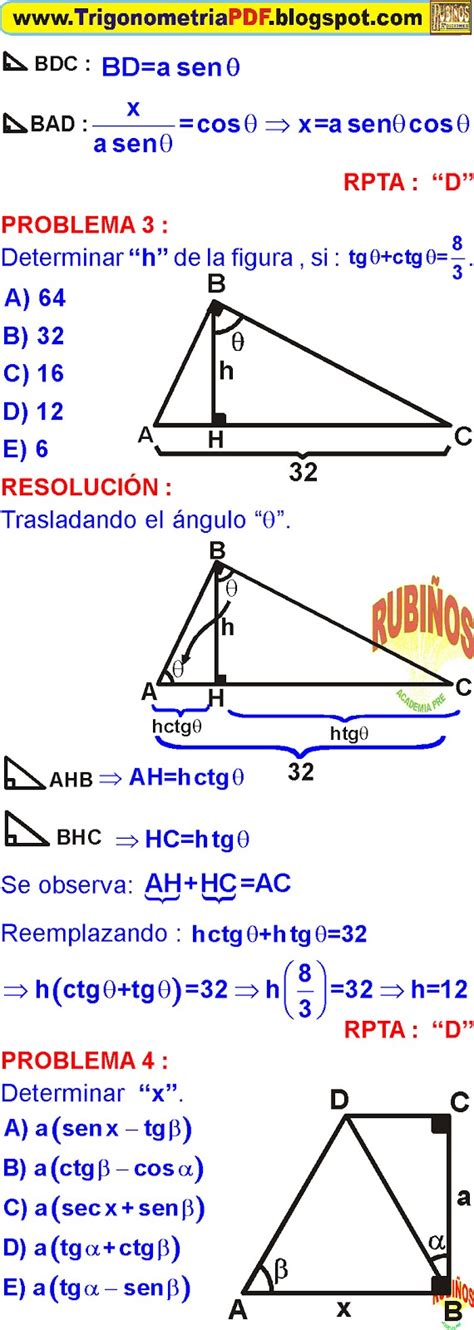 ResoluciÓn De TriÁngulos RectÁngulos Problemas Resueltos Con Razones