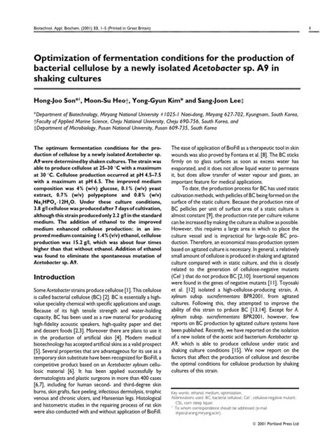 Biotech And App Biochem 2010 Son Optimization Of Fermentation