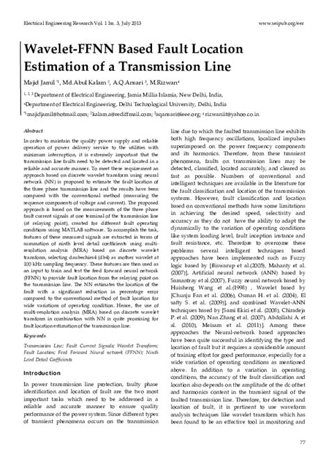 pdf wavelet ffnn based fault location estimation of a transmission line