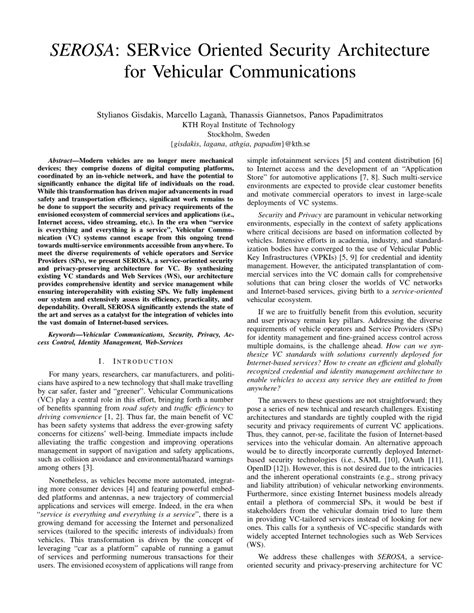 Pdf Serosa Service Oriented Security Architecture For Vehicular Communications