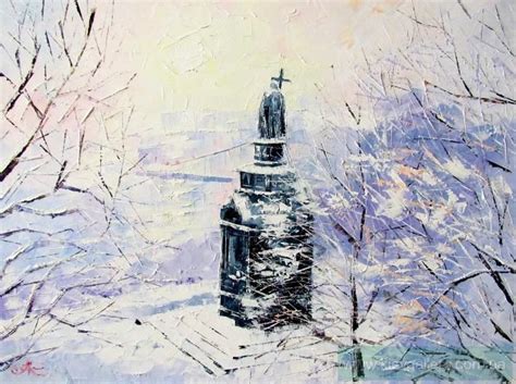 Купити картину «Зимовий ранок в жанрі міський пейзаж олійними фарбами на полотні в стилі