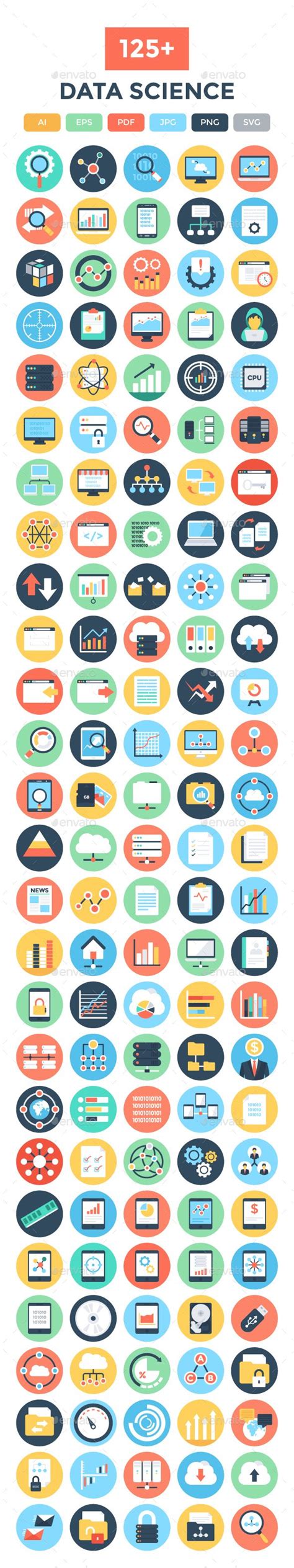 125 Flat Data Science Vector Icons Communication Icon Internet Icon School Icon