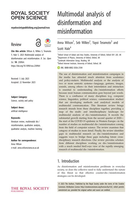 Pdf Multimodal Analysis Of Disinformation And Misinformation