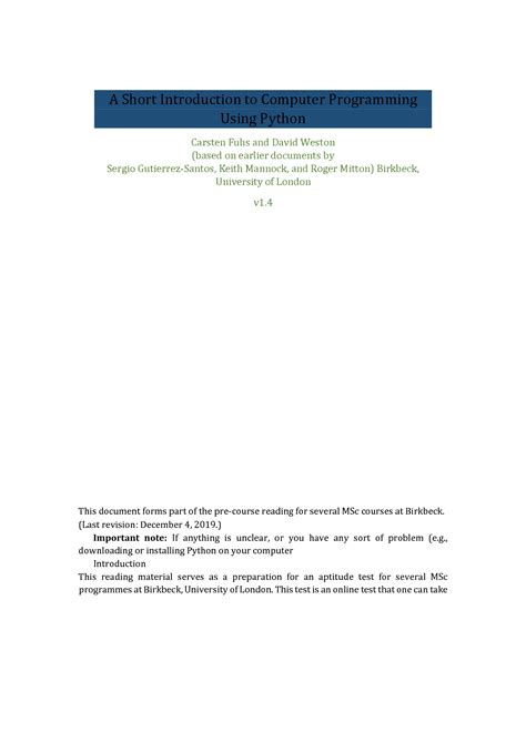 Solution Short Introduction To Computer Programming Using Python