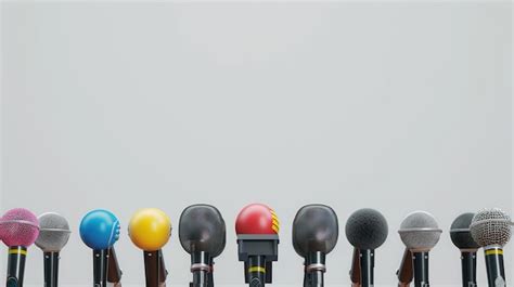 A Vibrant Array Of Microphones Ready For An Engaging Public Speaking Event Premium Ai