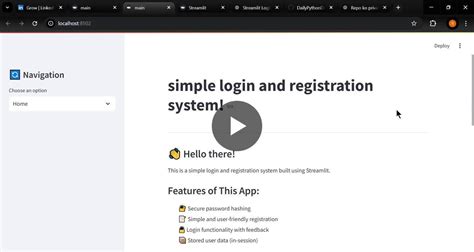 Python Streamlit Webdevelopment Loginsystem Registrationsystem