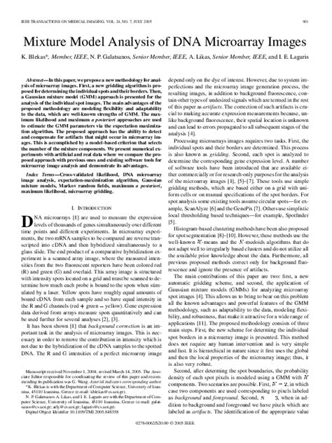 Pdf Mixture Model Analysis Of Dna Microarray Images
