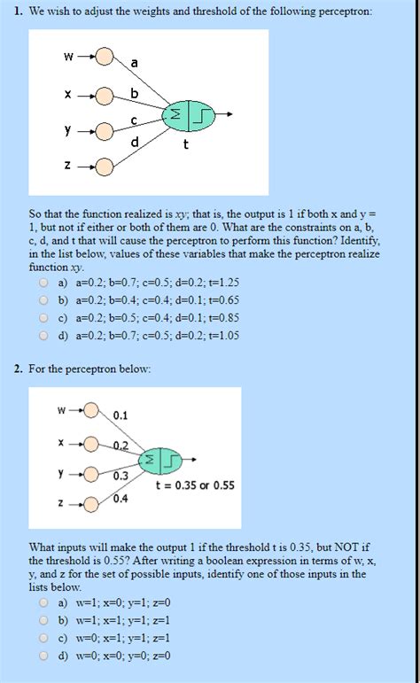 solved 1 we wish to adjust the weights and threshold of the