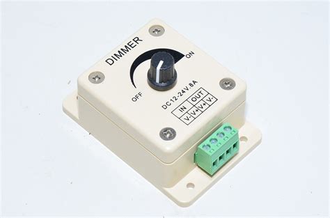 12 24VDC Max 8A Rotary White PWM Dimmer For LED Installations With 4x 4mm Installation Holes And