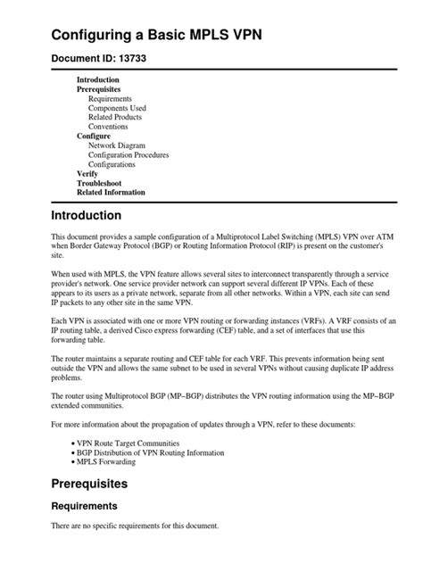 Configuring A Basic Mpls Vpn Document Id 13733 Pdf Virtual