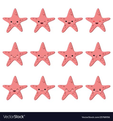 Cute Kawaii Starfish Collection Design Animals Vector Image