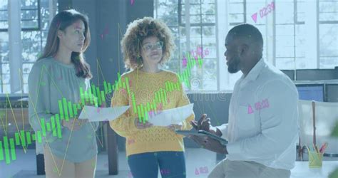 Data Processing And Green Graph Over Diverse Colleagues Discussing At